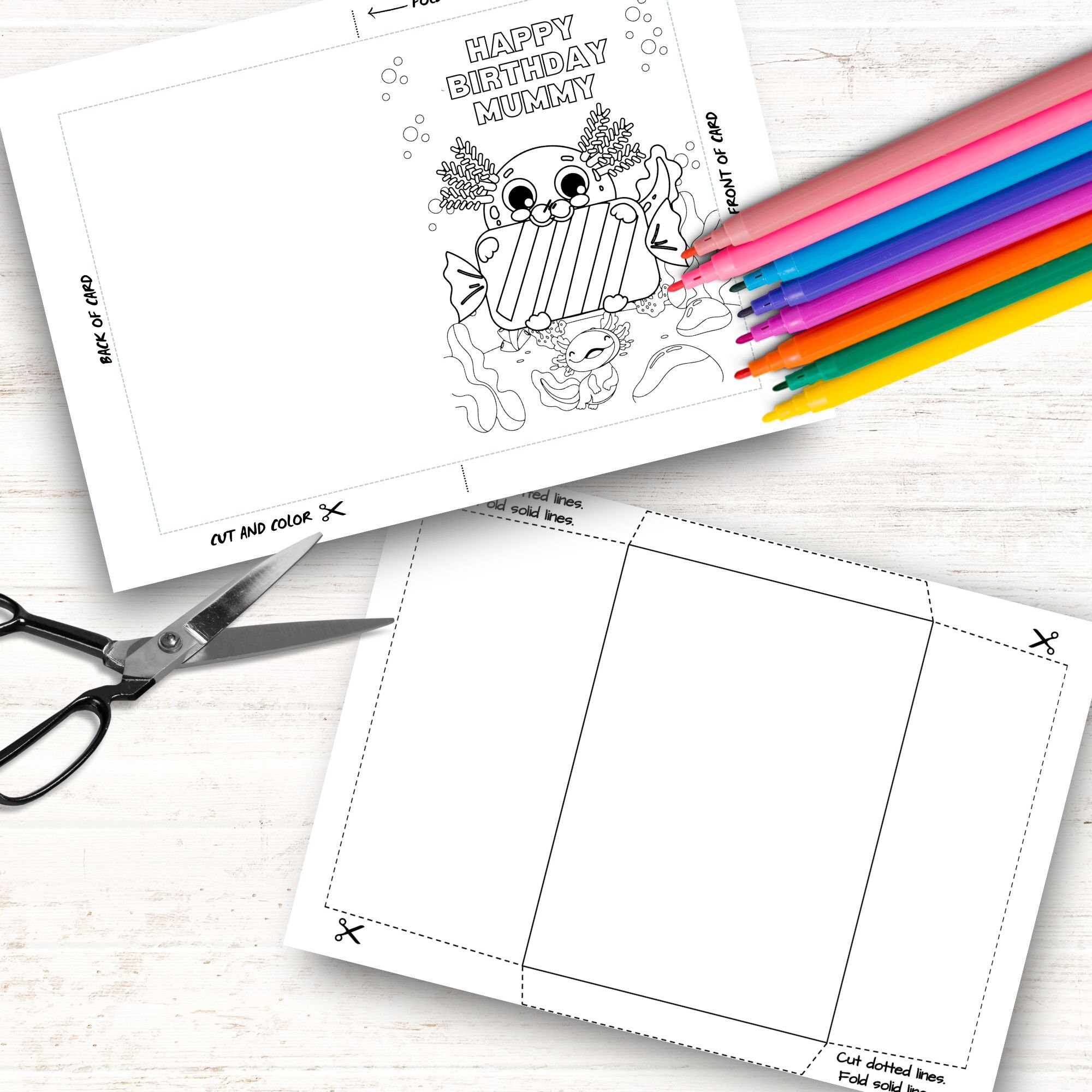 Cute Axolotl Color in BIRTHDAY CARD With Printable Envelope, Happy ...