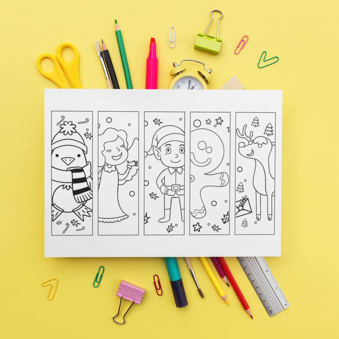 Christmas Coloring Printable Bookmarks, Festive Bookmarks, Unique ...