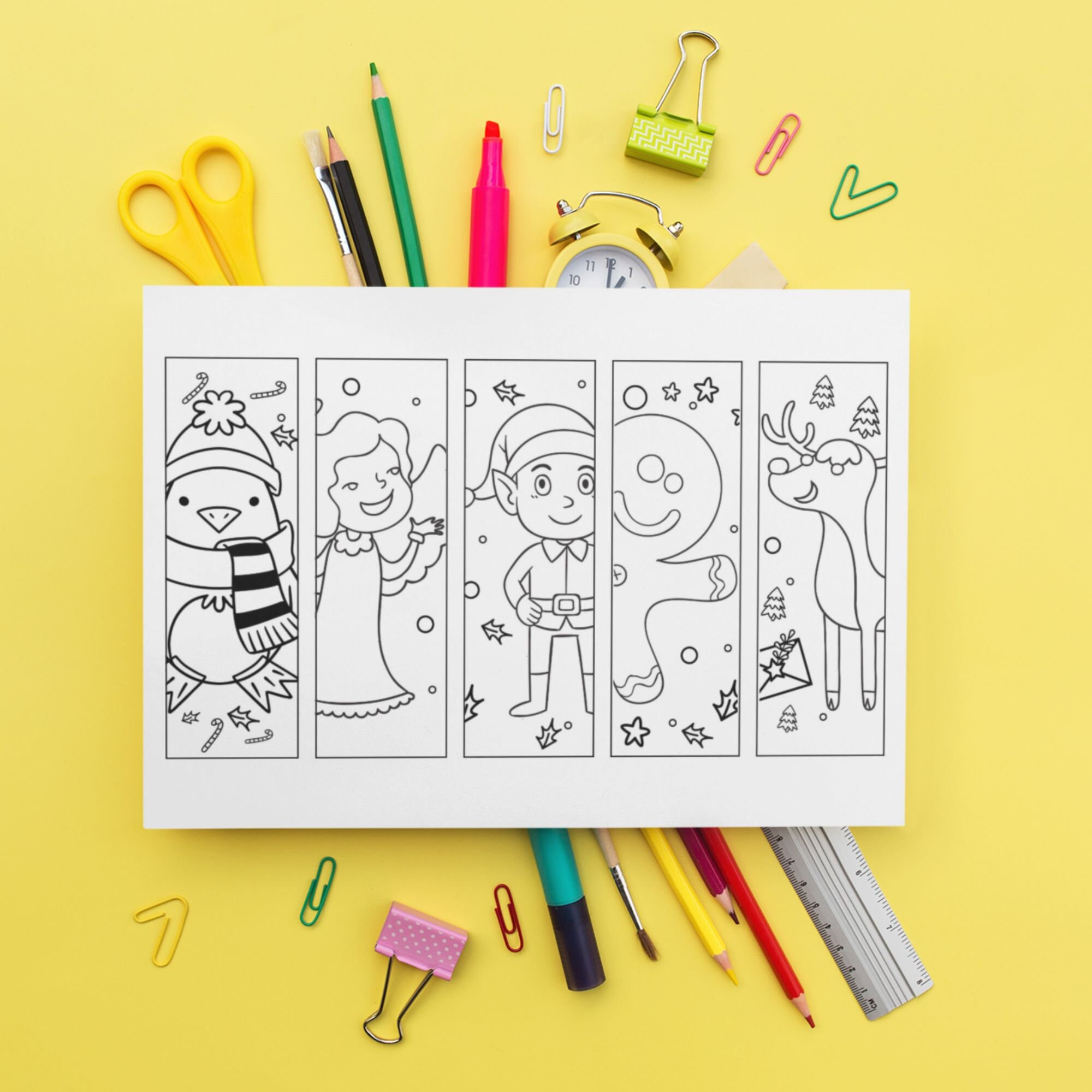 Christmas Coloring Printable Bookmarks, Festive Bookmarks, Unique ...