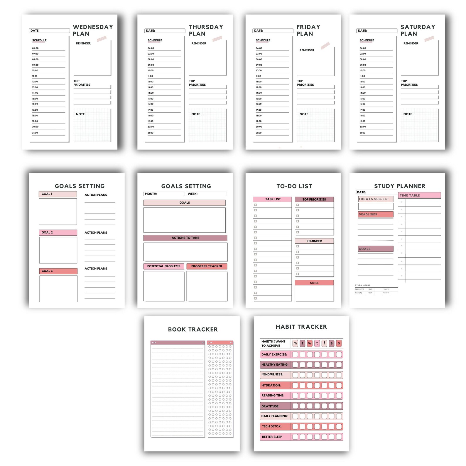 Printable PDF Planner Stay Organized. Monthly Goals, Weekly Schedules ...