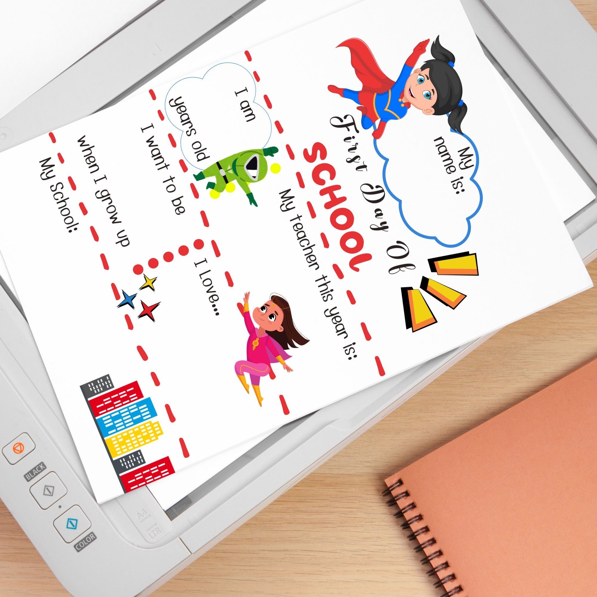 Printable Girl Superhero First Day of School Poster, Sign, Worksheet ...