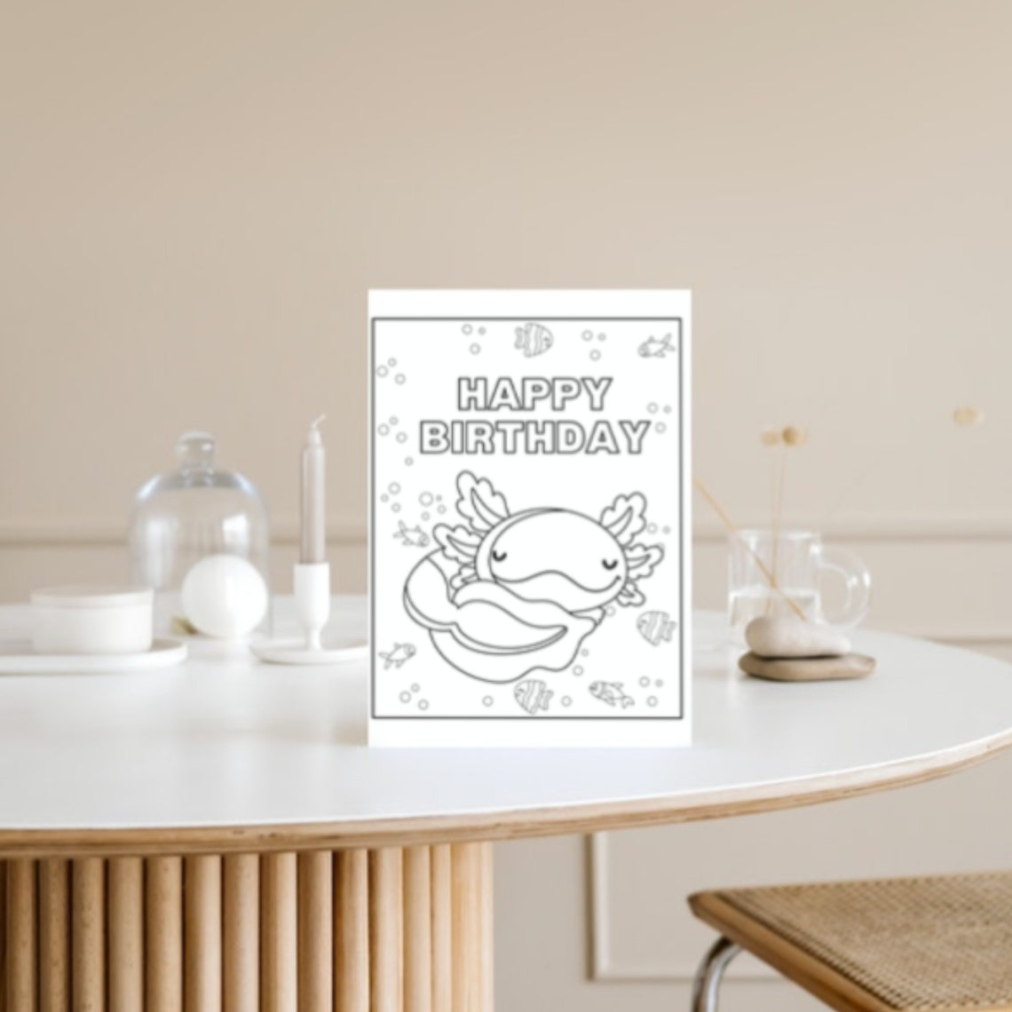 Printable Axolotl BIRTHDAY CARD, Coloring DIY Birthday Card, Instant ...