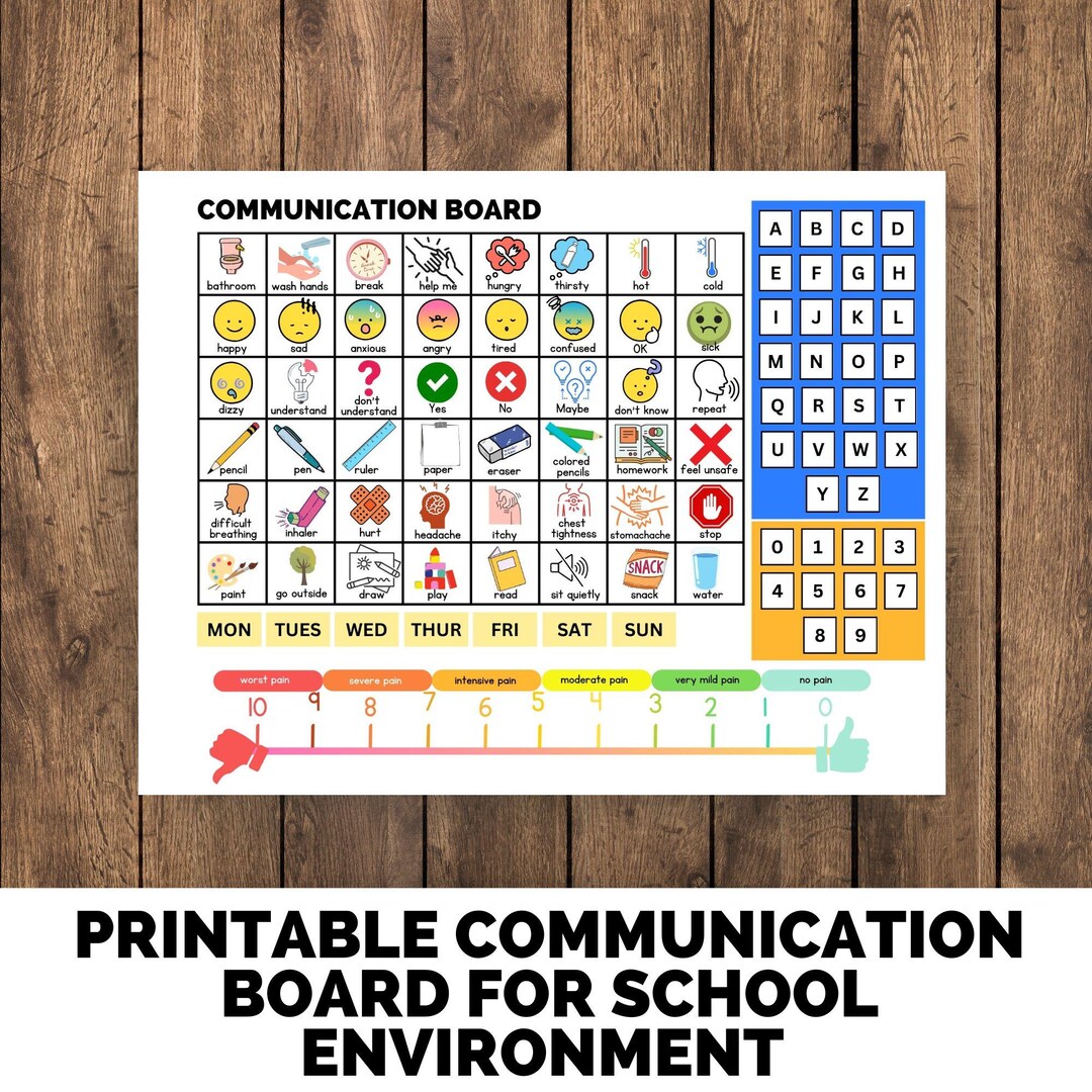 Printable Communication Board for School Environment, Selective Mutism ...