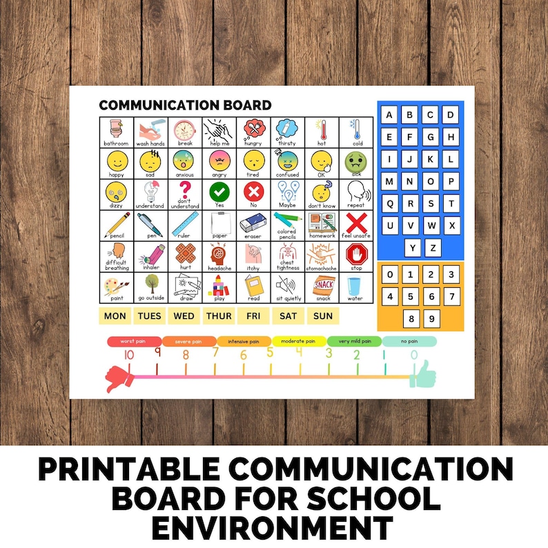 Printable Communication Board for School Environment, Selective Mutism ...