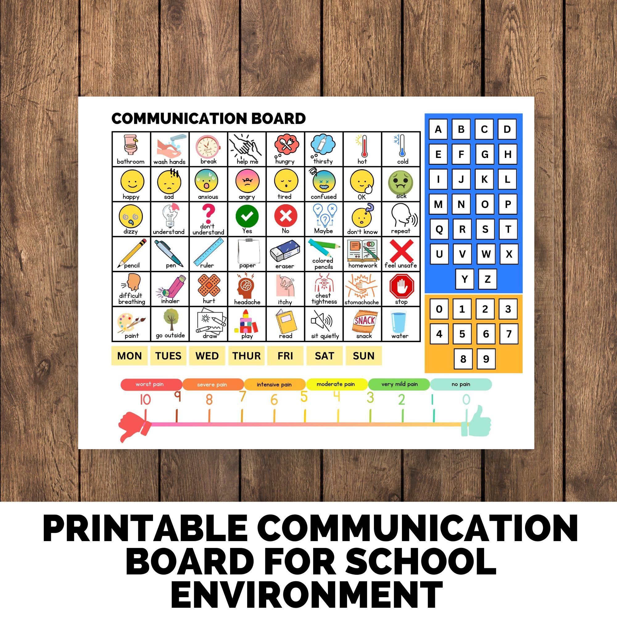Printable Communication Board for School Environment, Selective Mutism ...