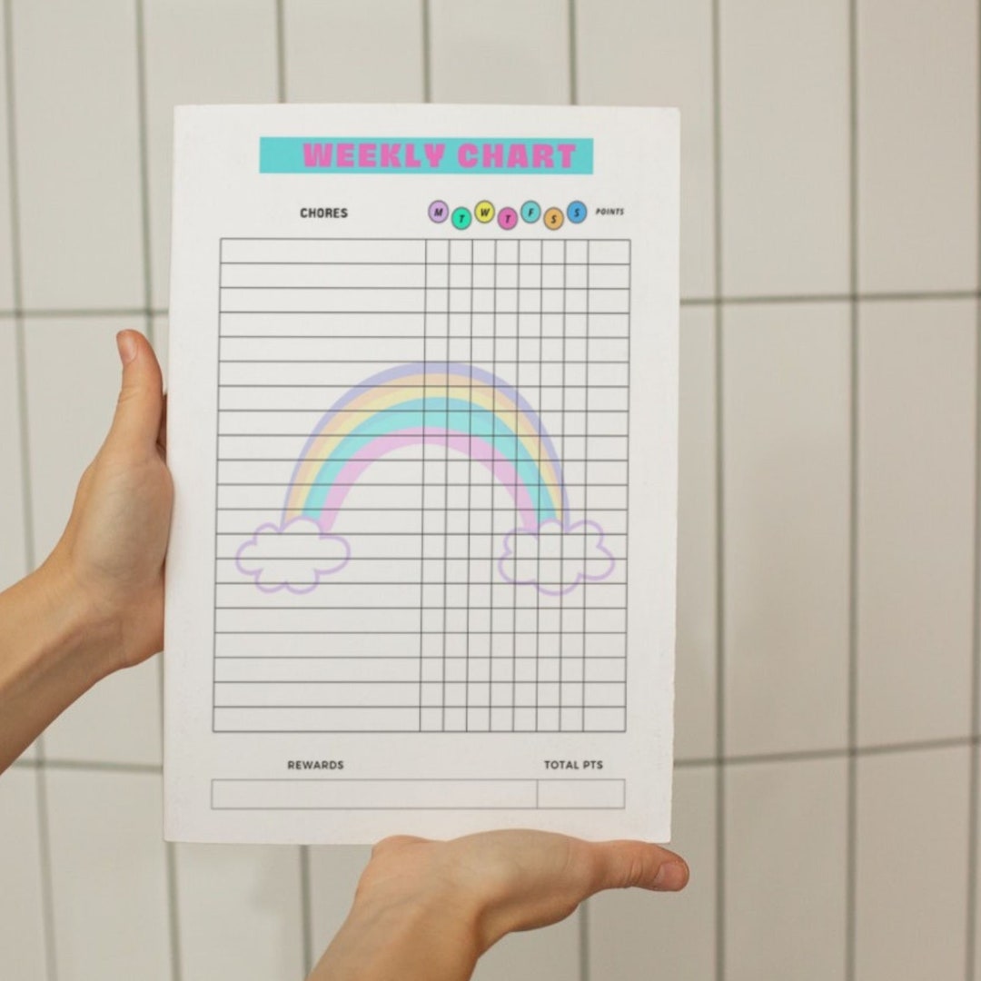 Printable Kids Rainbow Weekly Chore Chart, Printable Chore Chart ...