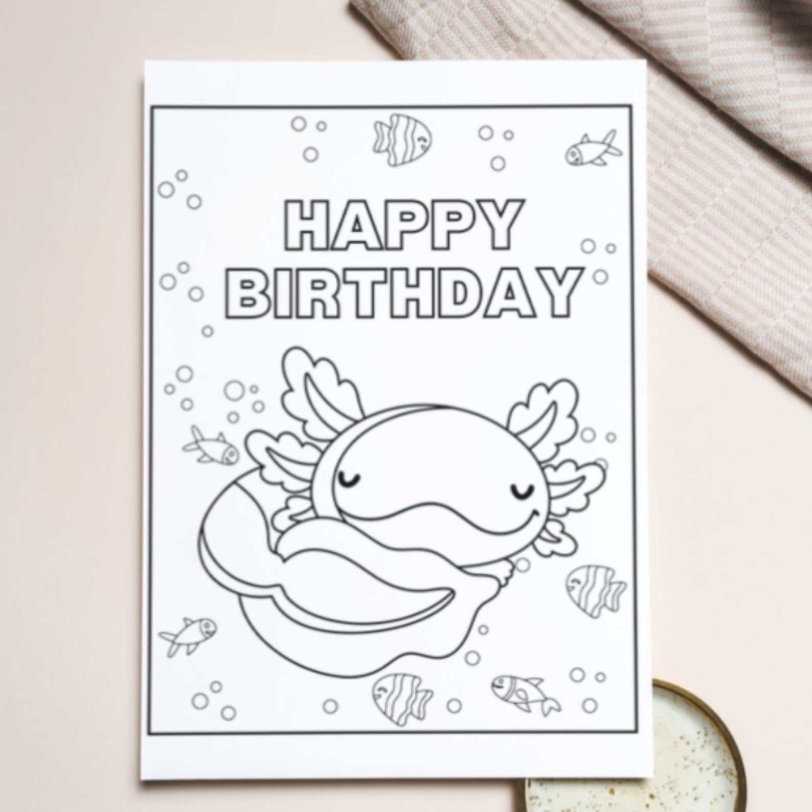 Printable Axolotl BIRTHDAY CARD With Envelope, Coloring DIY Birthday ...