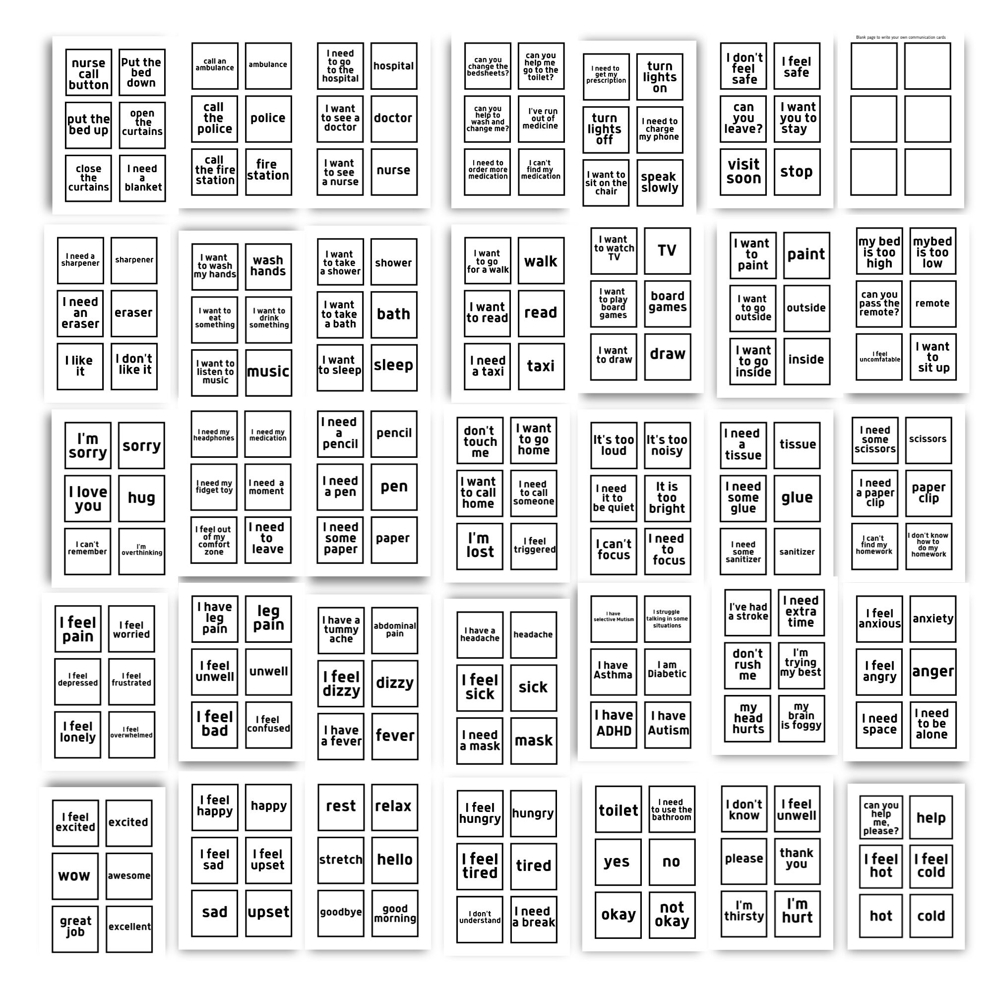 202 Printable Communication Cards for Non-verbal Adults, Autism ...