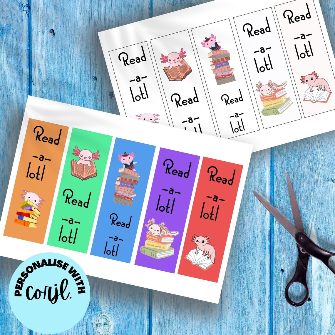 Editable Axolotl Printable Bookmarks, KIDS Printable Bookmarks, Kawaii ...