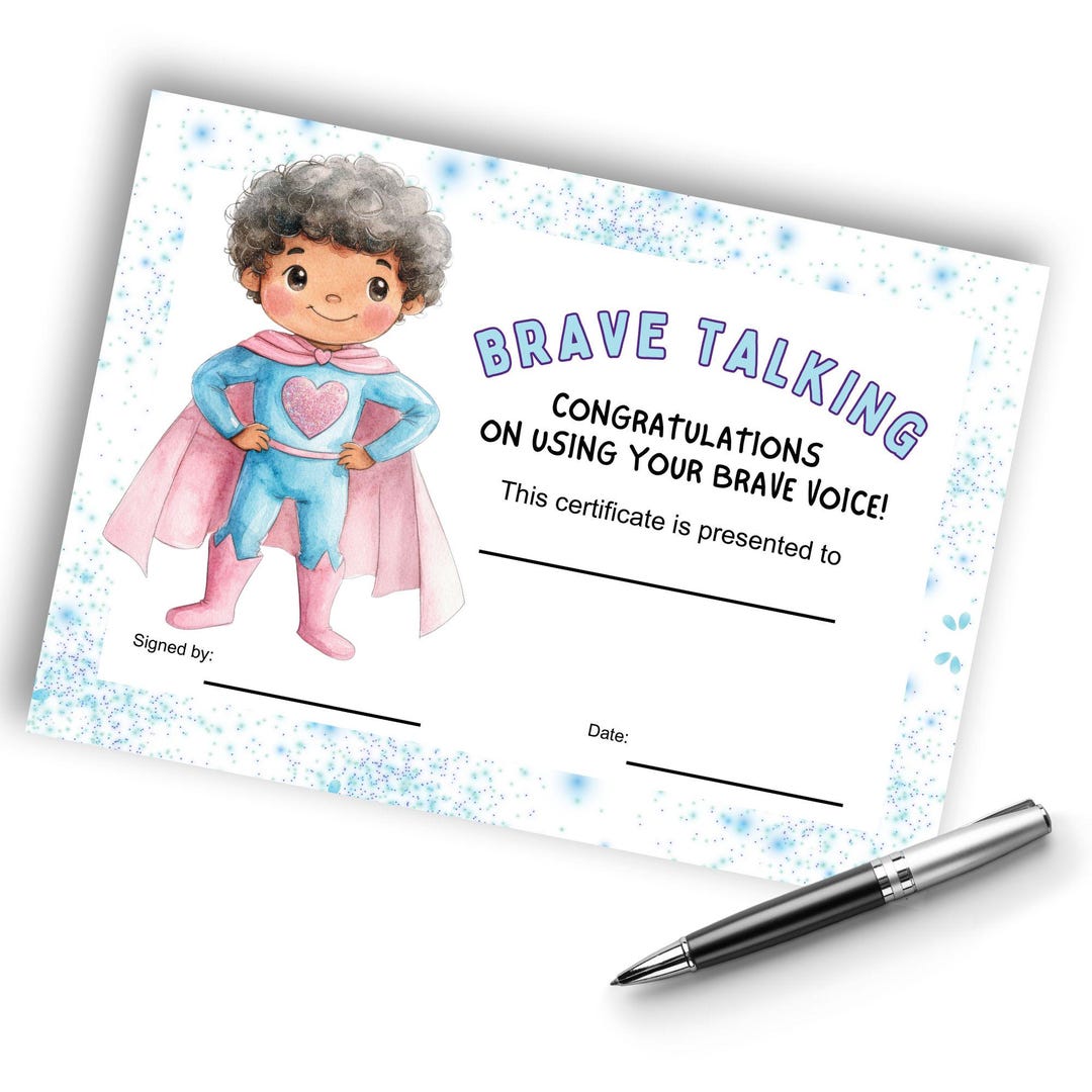 Printable Brave Talking Certificate - Selective Mutism - Child ...
