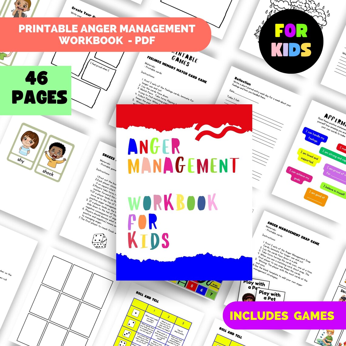 Printable Anger Workbook for Kids, Children, Emotional Regulation ...