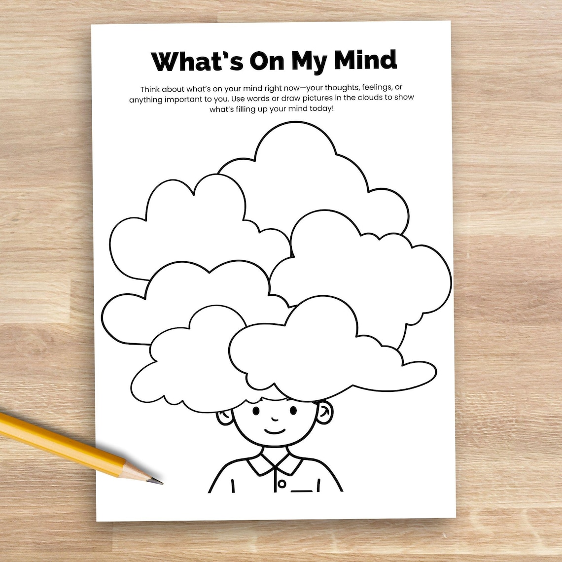 What's on My Mind Printable Worksheet, Art Therapy, Children’s Feelings ...