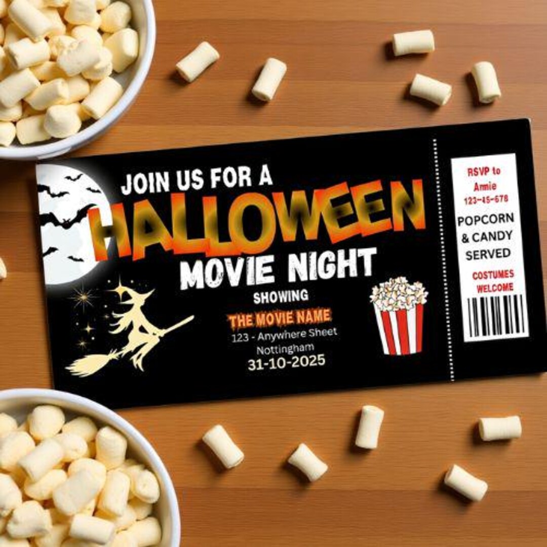 Editable Halloween Ticket Template - Halloween Movie Night Ticket ...