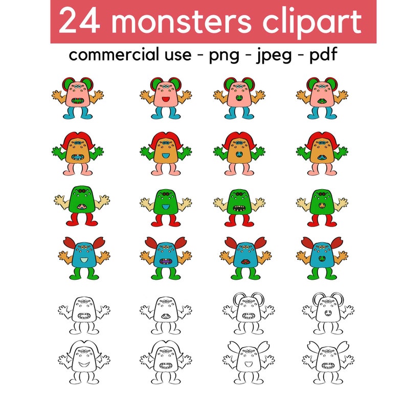 Monster Clipart Monster Digital Papers Alien Clipartmonster - Etsy