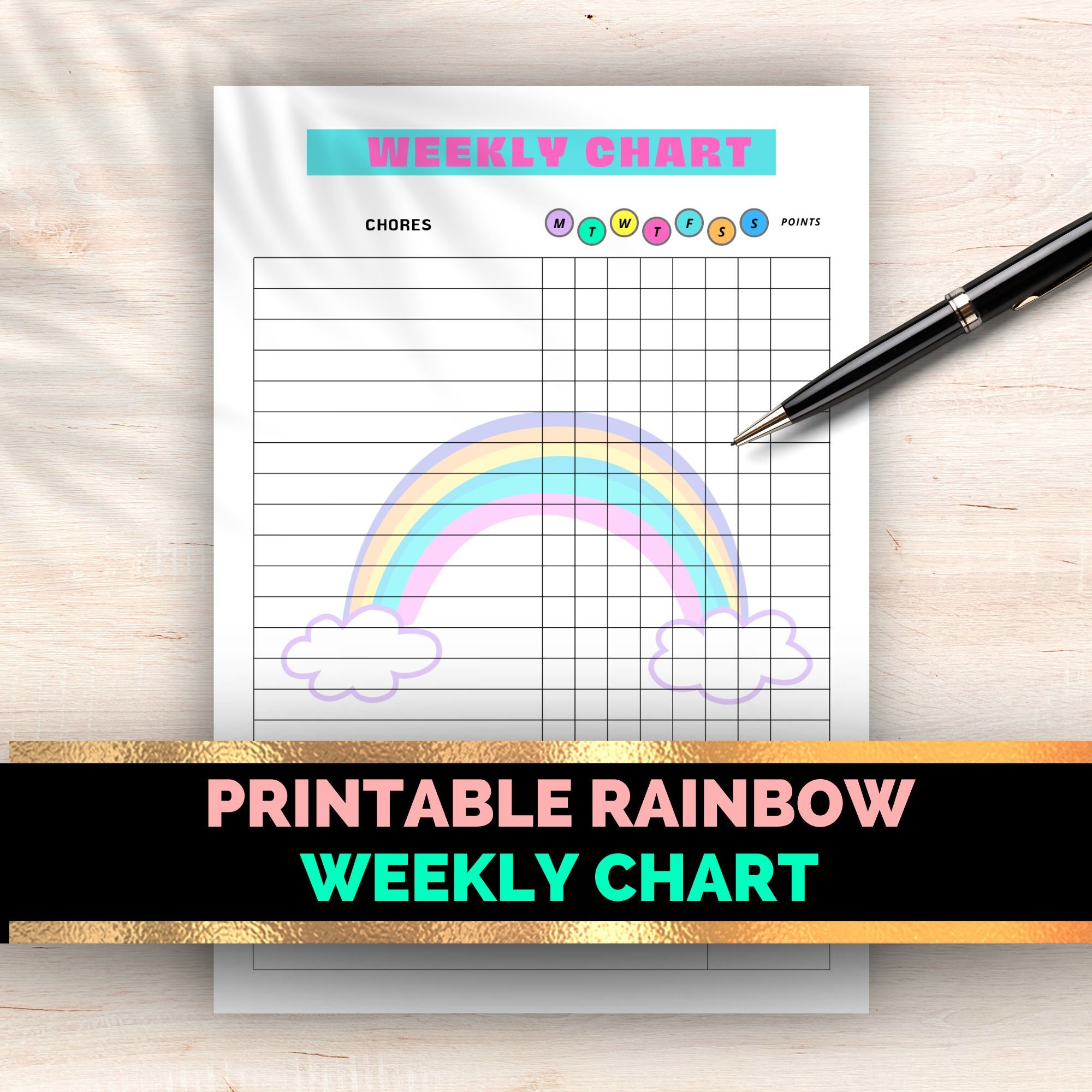 Printable Kids Rainbow Weekly Chore Chart, Printable Chore Chart ...