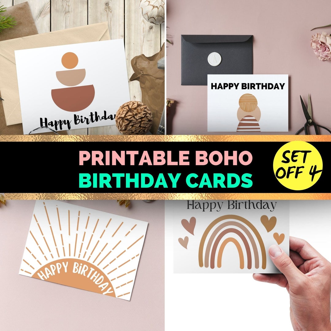 PRINTABLE Boho Birthday Card , Boho Printable Cards for Kids, Boho ...