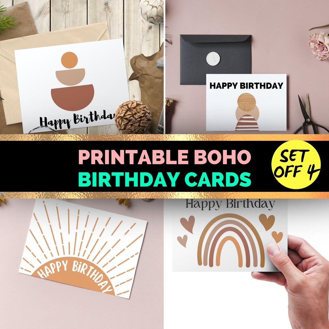 PRINTABLE Boho Birthday Card , Boho Printable Cards for Kids, Boho ...
