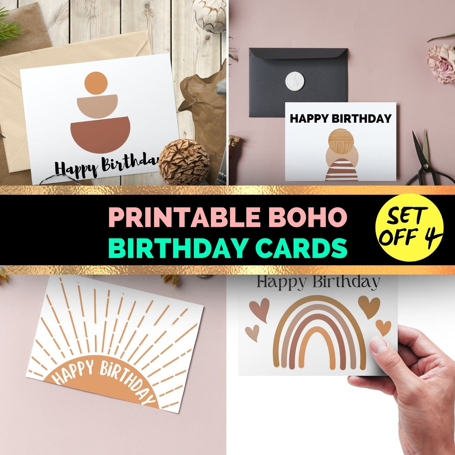 PRINTABLE Boho Birthday Card , Boho Printable Cards for Kids, Boho ...