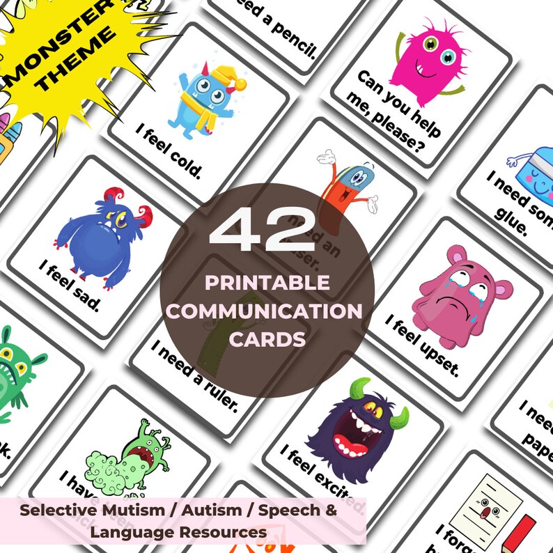 Monster Printable Communication Cards SEN Selective Mutism | Etsy