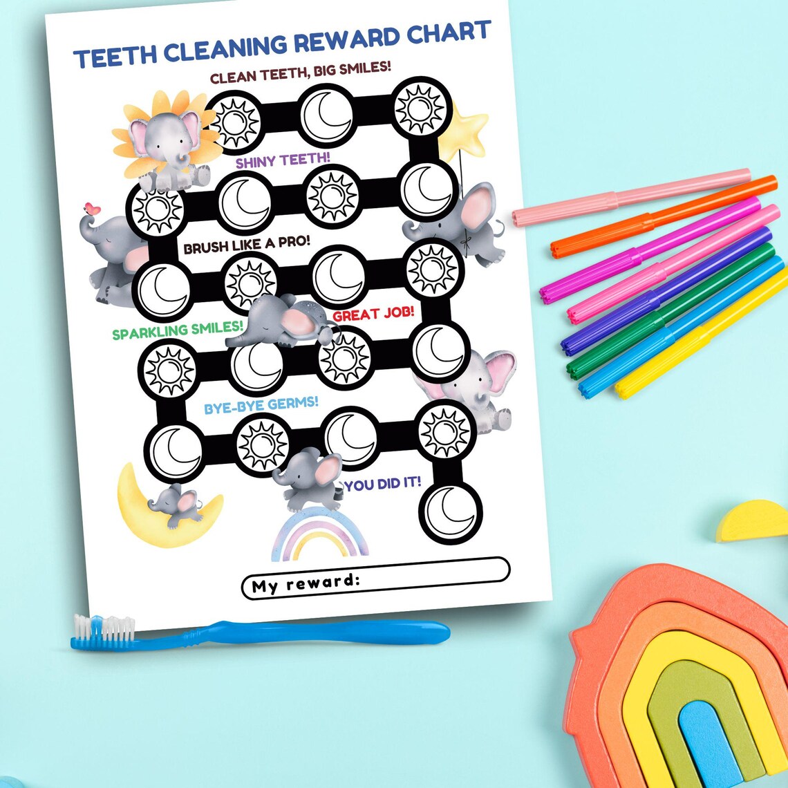 Printable Teeth Cleaning Reward Chart for Kids - Kids Reward System ...