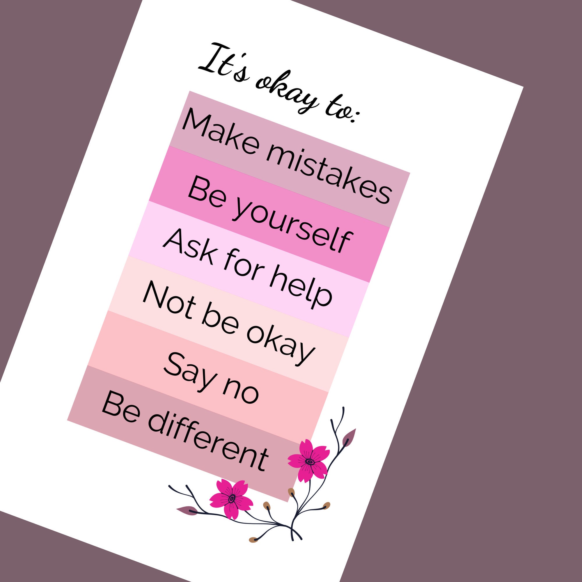 Printable Positive Affirmation Wall Decor 'it's Okay To' Positive ...