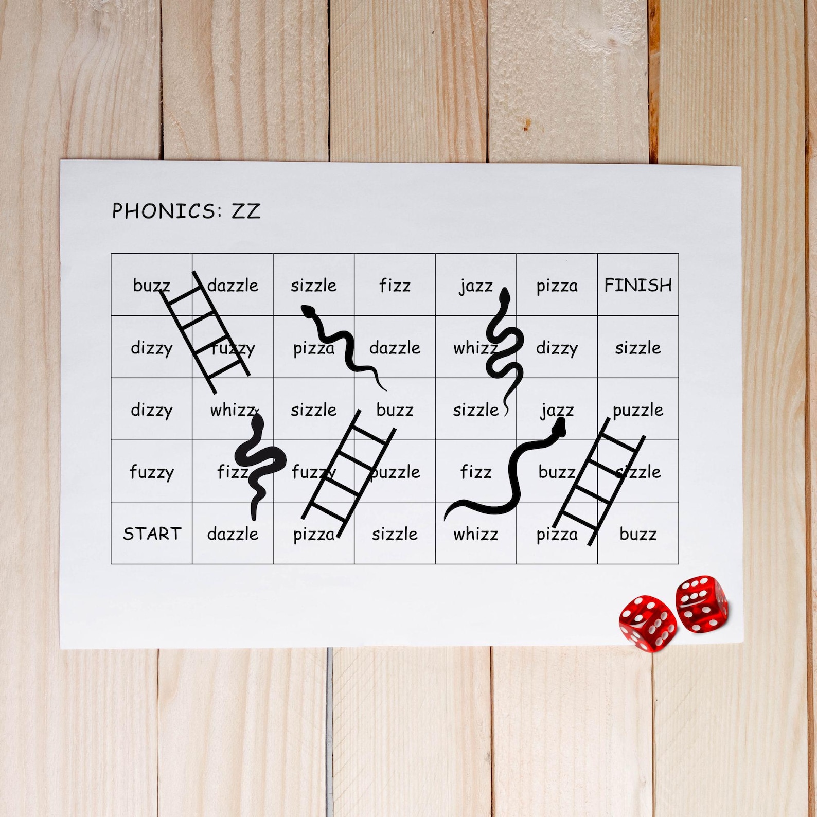 Printable Phonics Snakes and Ladders Game, Phonics ZZ, ESL Phonics ...