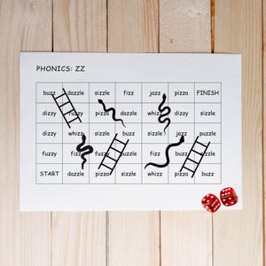 Printable Phonics Snakes and Ladders Game, Phonics ZZ, ESL Phonics ...
