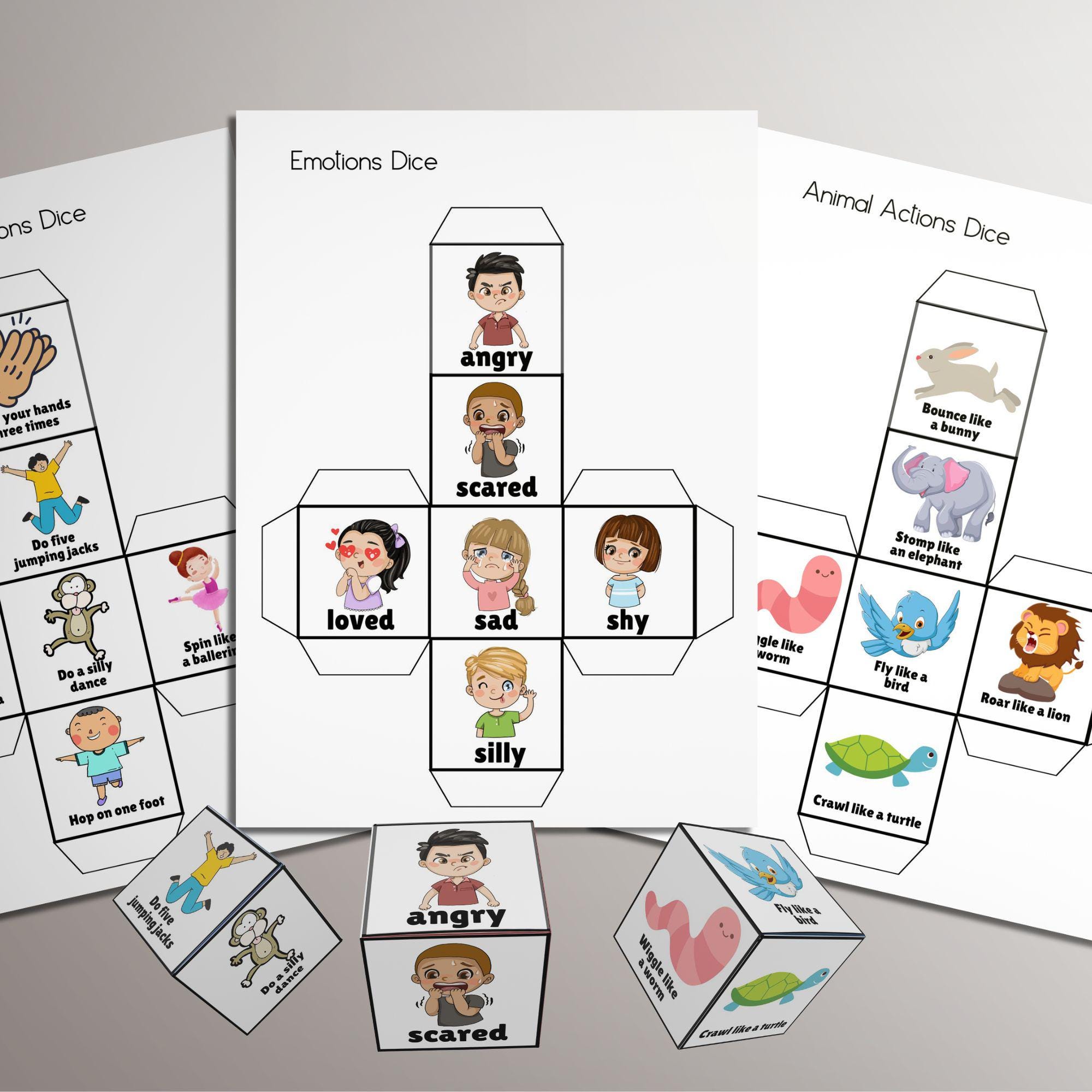 12 Printable Action Dice Cubes, Imaginative Play Cubes, Exercise, Story ...