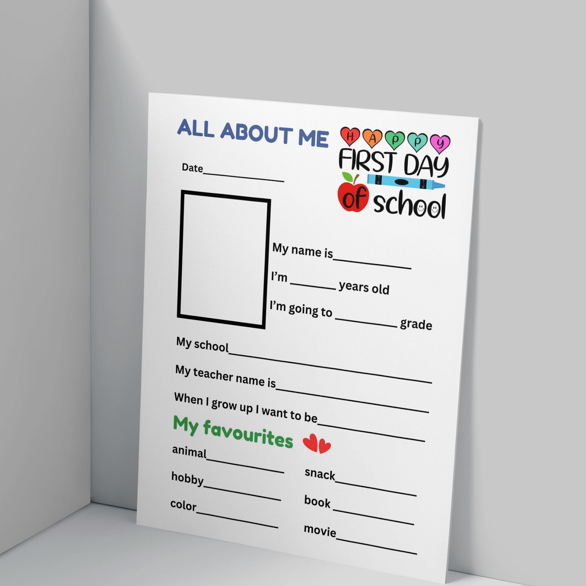 Printable First Day of School Worksheet for Kids | About Me Interview ...