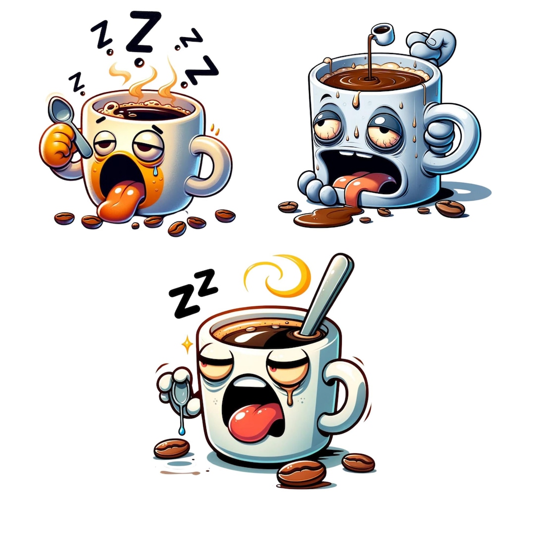 Funny Coffee Clip Art - Tired Coffee Illustrations - Personal and Commercial Use - Coffee Mug ...