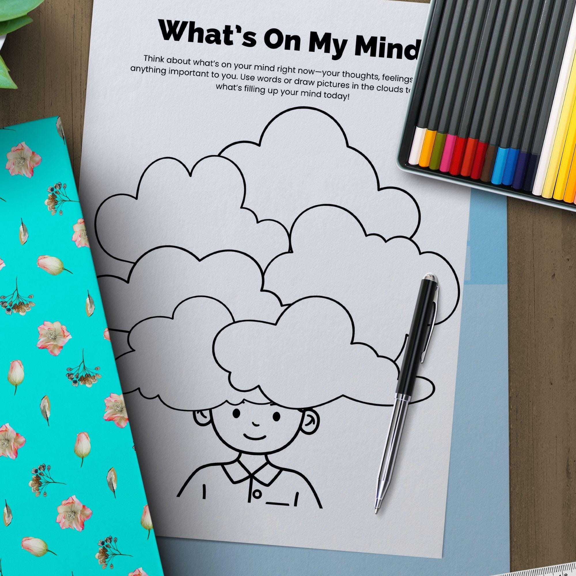 Printable What's on My Mind Worksheets, Art Therapy, Therapeutic Art ...