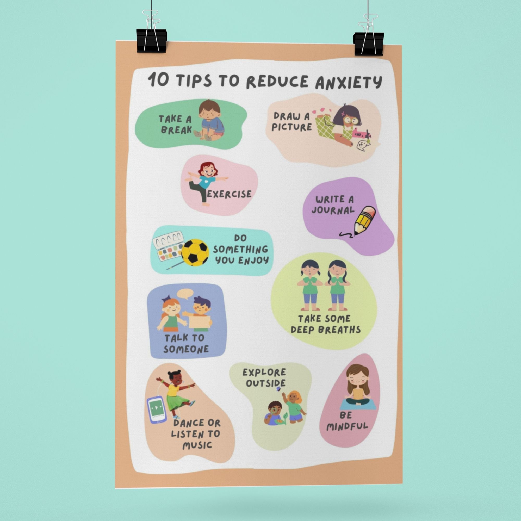 10 Tips to Reduce Anxiety PDF A4 Poster for Kids - Calming Strategy PDF ...