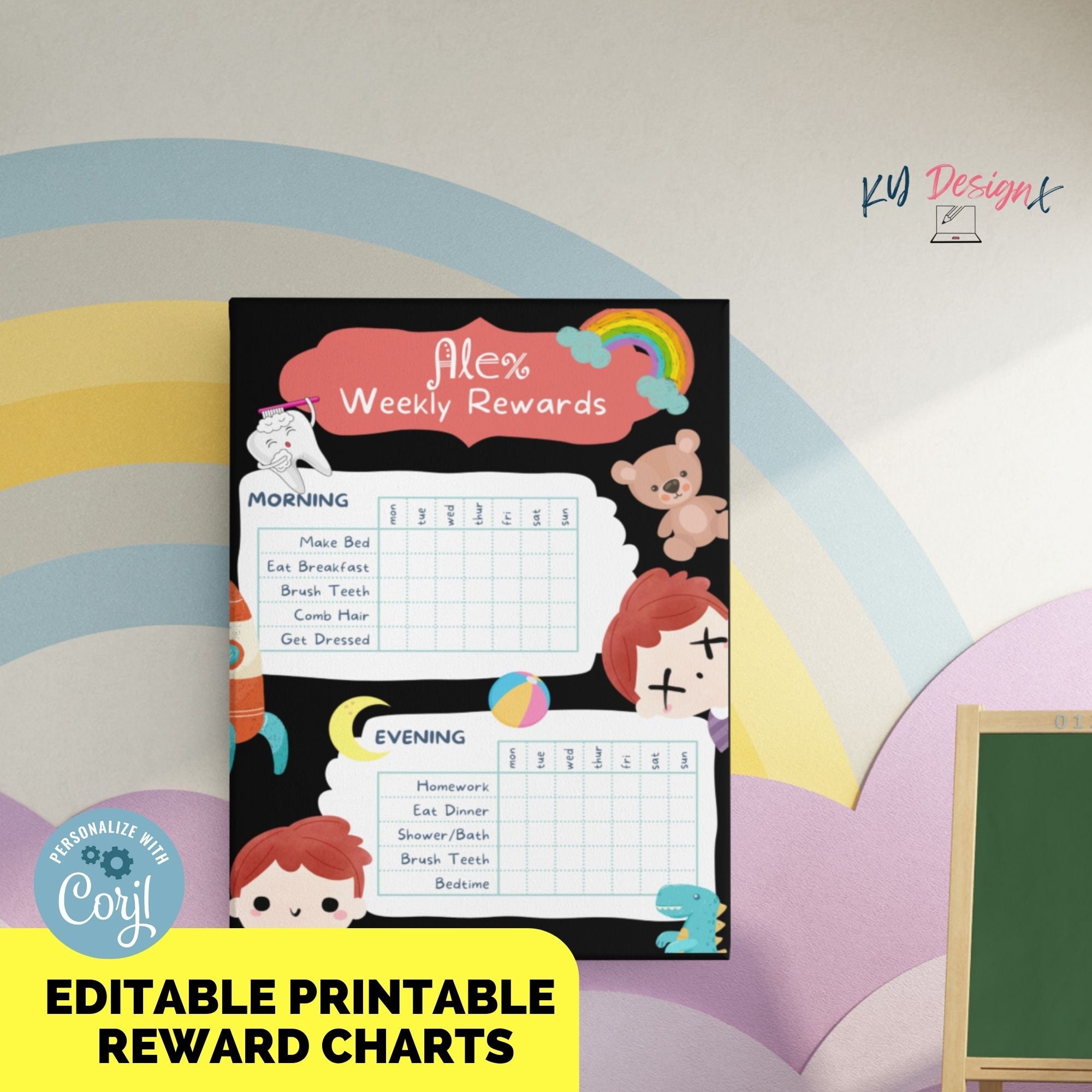 Printable Personalize Boys Reward Chart With Your Childs Name, Corjl ...