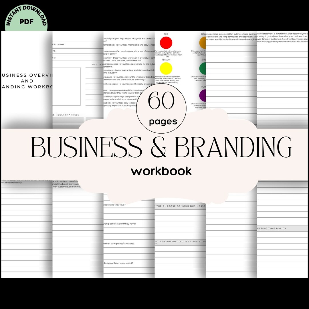 Printable Branding Workbook and Business Planner for New Start Ups or ...