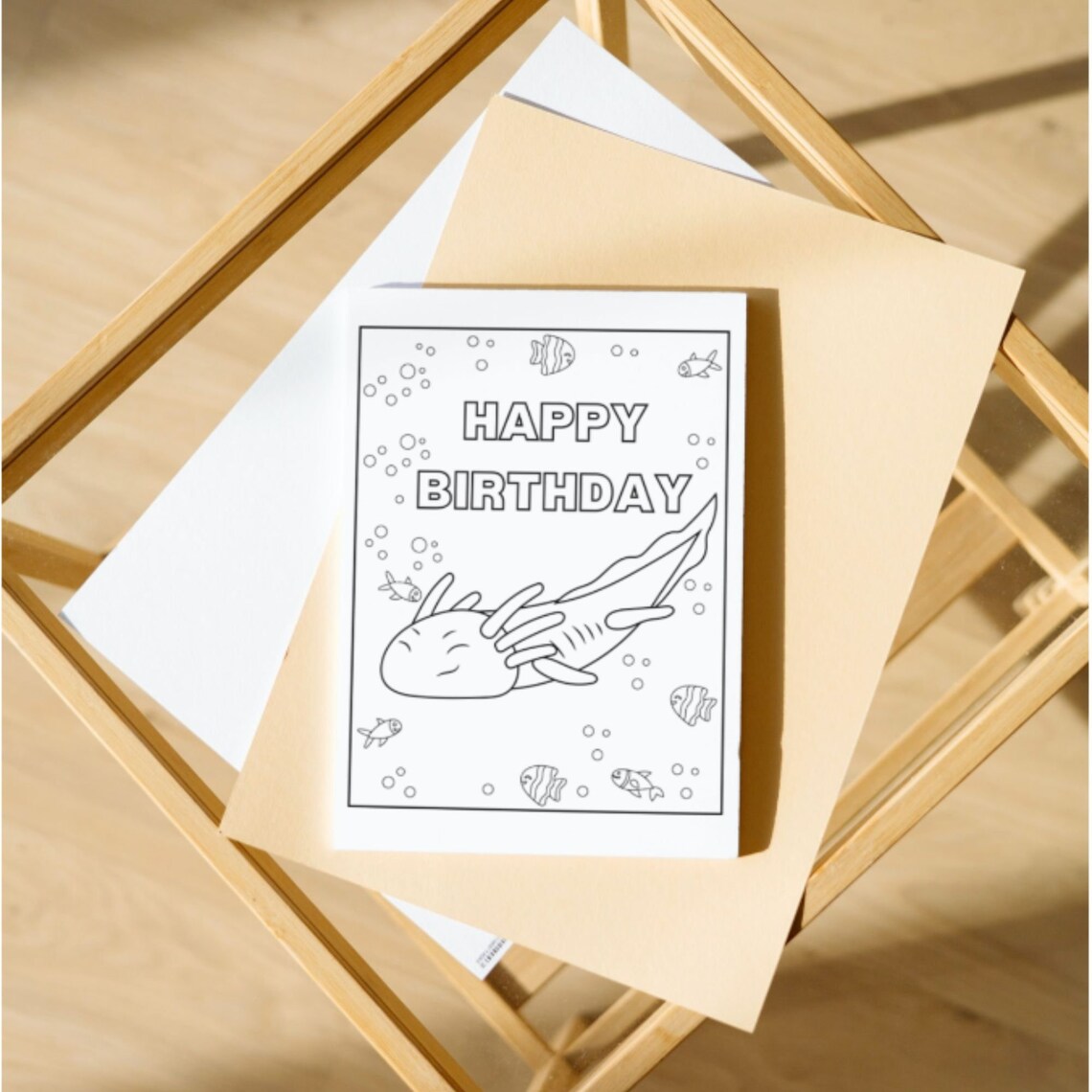 Printable Axolotl Coloring BIRTHDAY CARD, Printable Axolotl Coloring ...