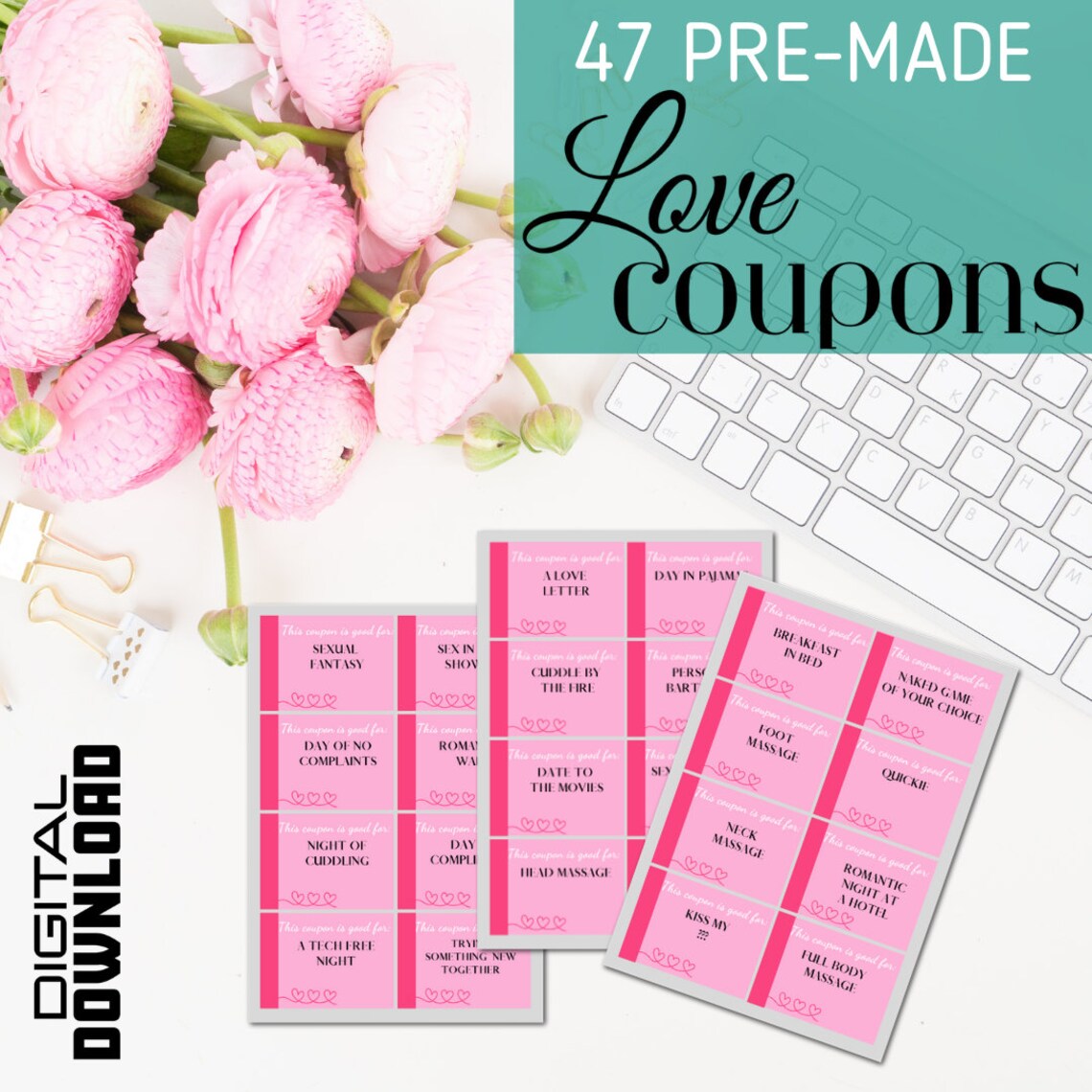 Pink Printable Love Coupons Valentine pink PRINTABLE | Etsy