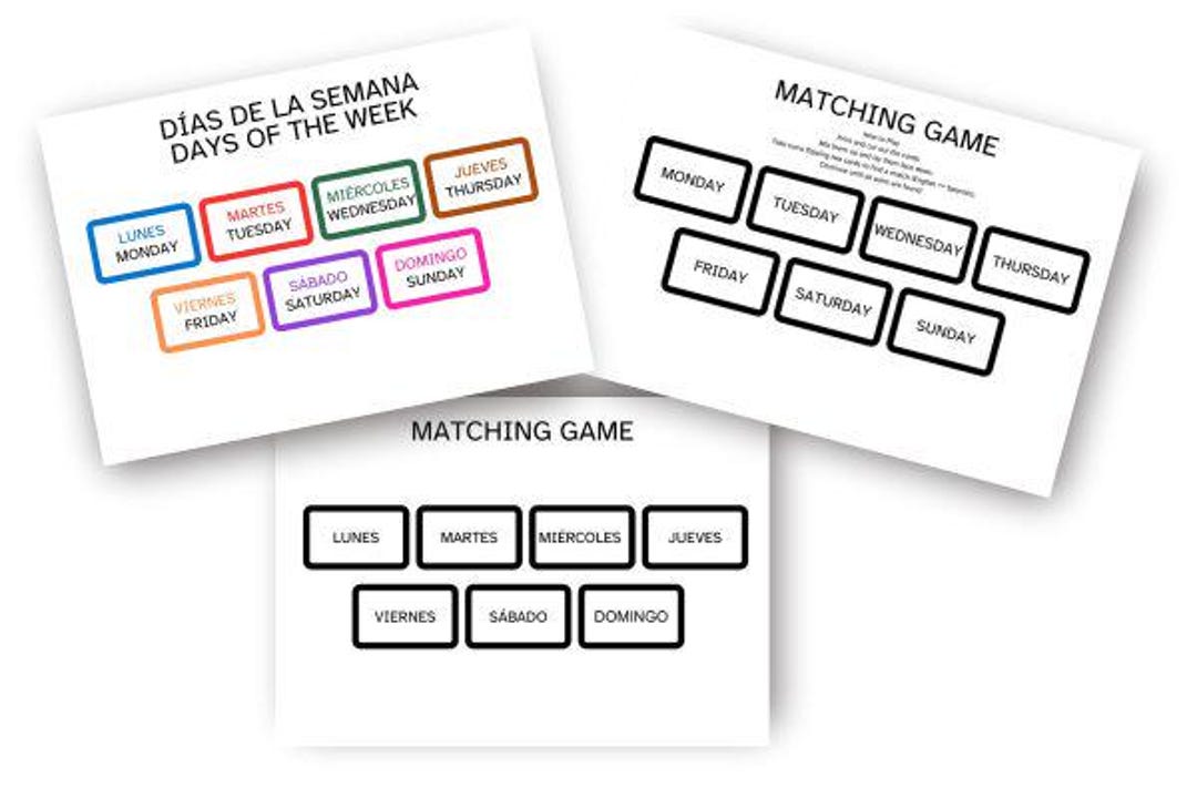English–spanish Days of the Week Poster and Matching Game – Printable ...