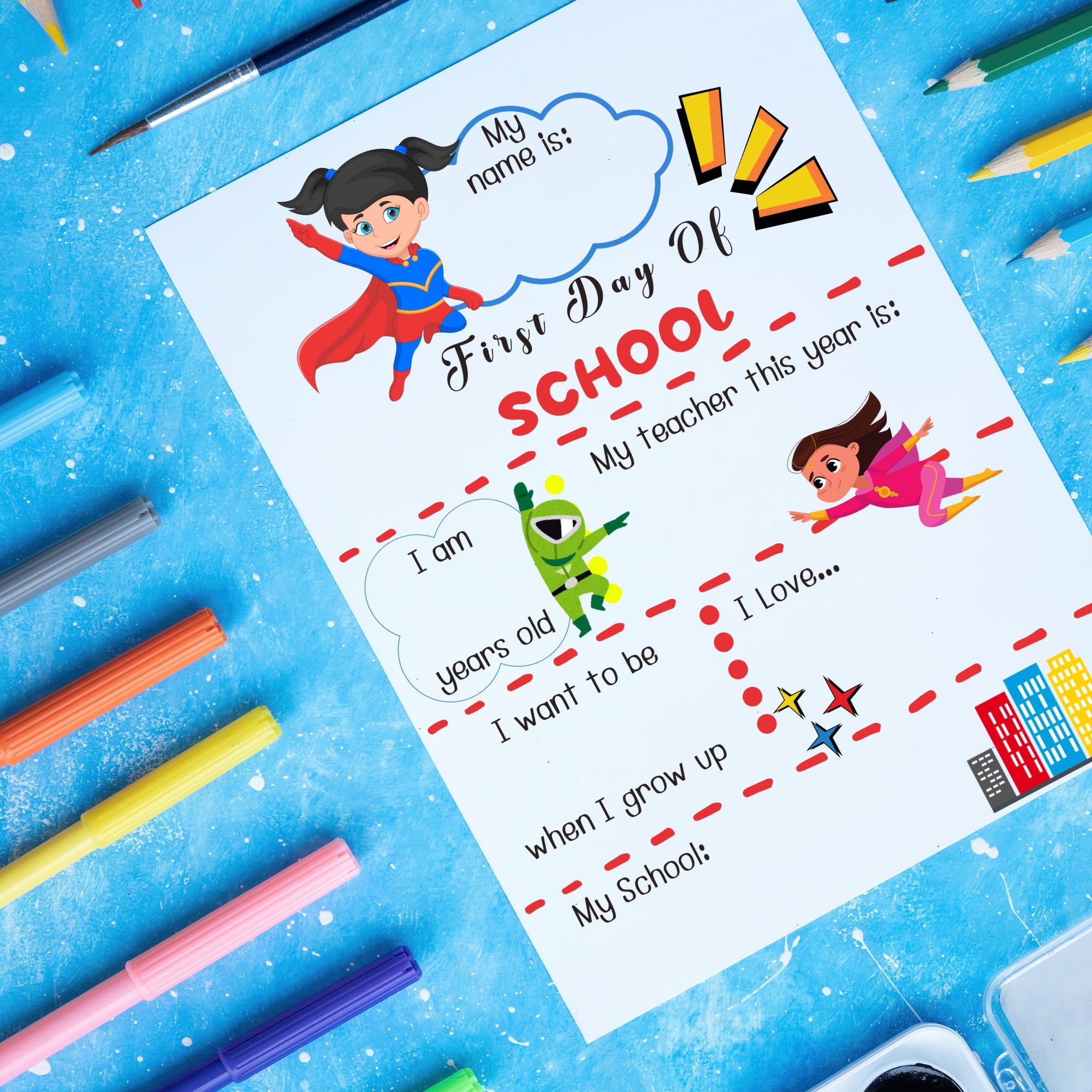 Printable Girl Superhero First Day of School Poster, Sign, Worksheet ...