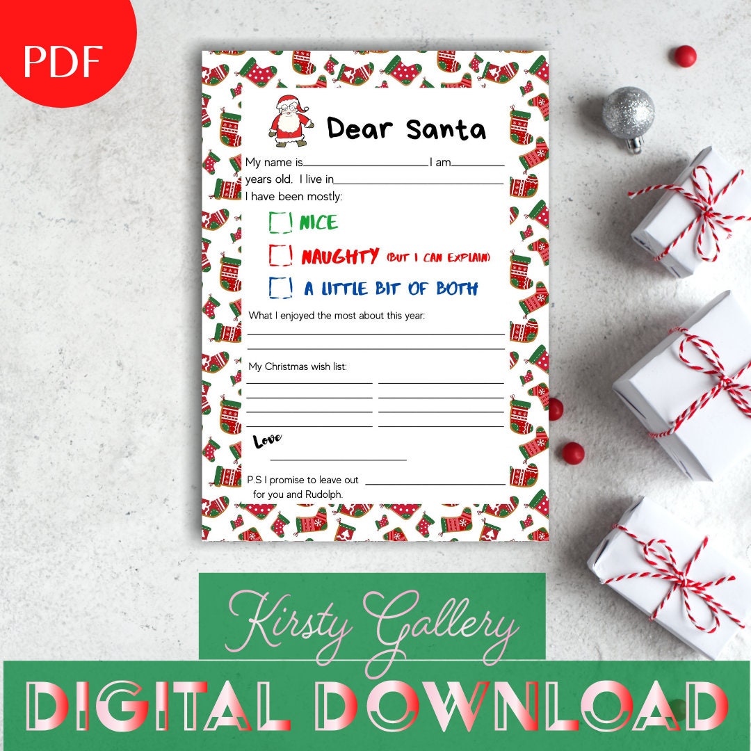 Letter to Santa, Printable Letter to Santa, Kids Christmas Printable ...