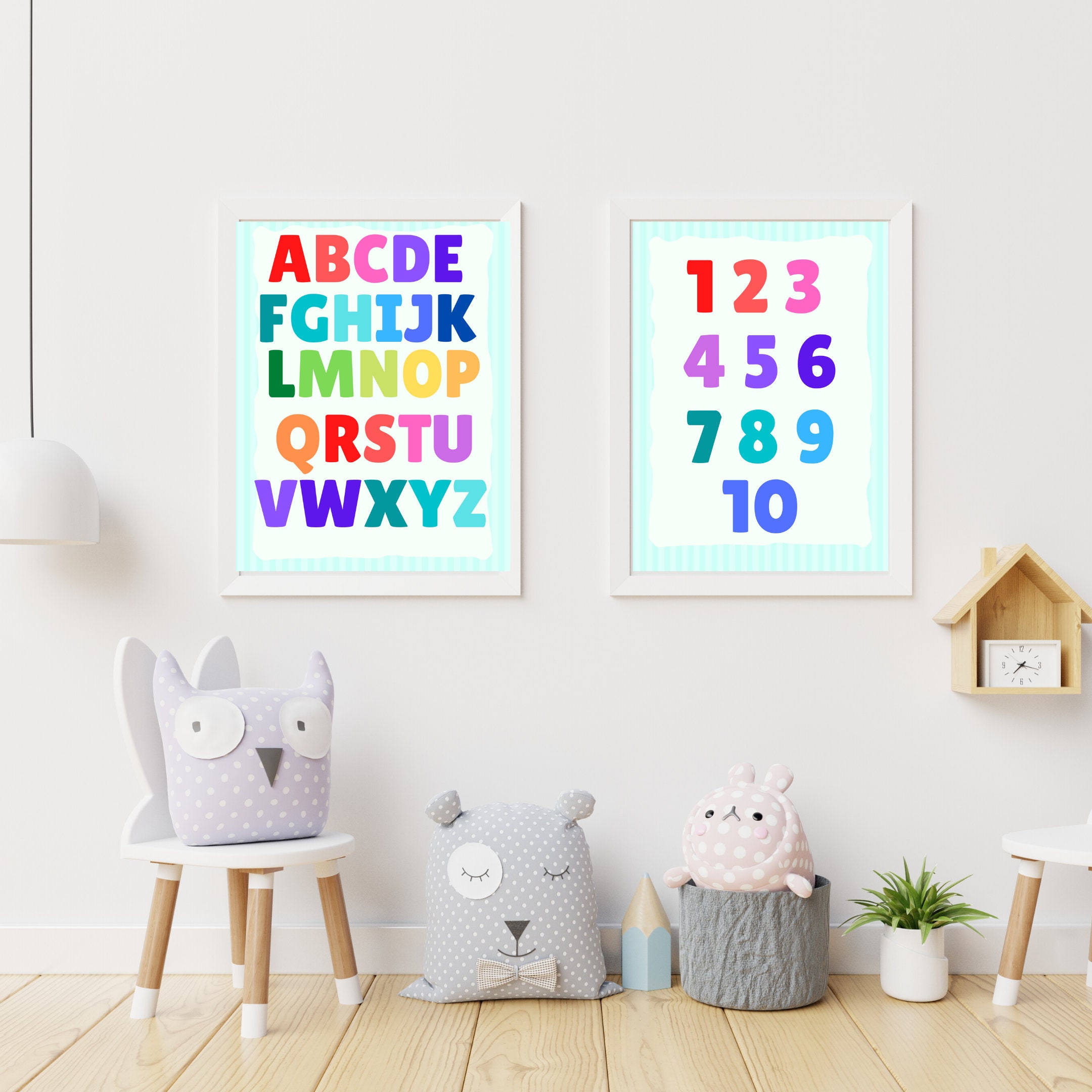 Printable Alphabet Nursery Wall Print, Kids Alphabet Numbers Wall Decor ...