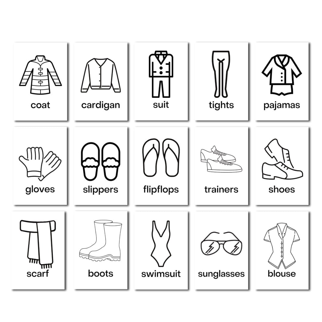 Printable clothing flashcards printable clothing coloring - Etsy España
