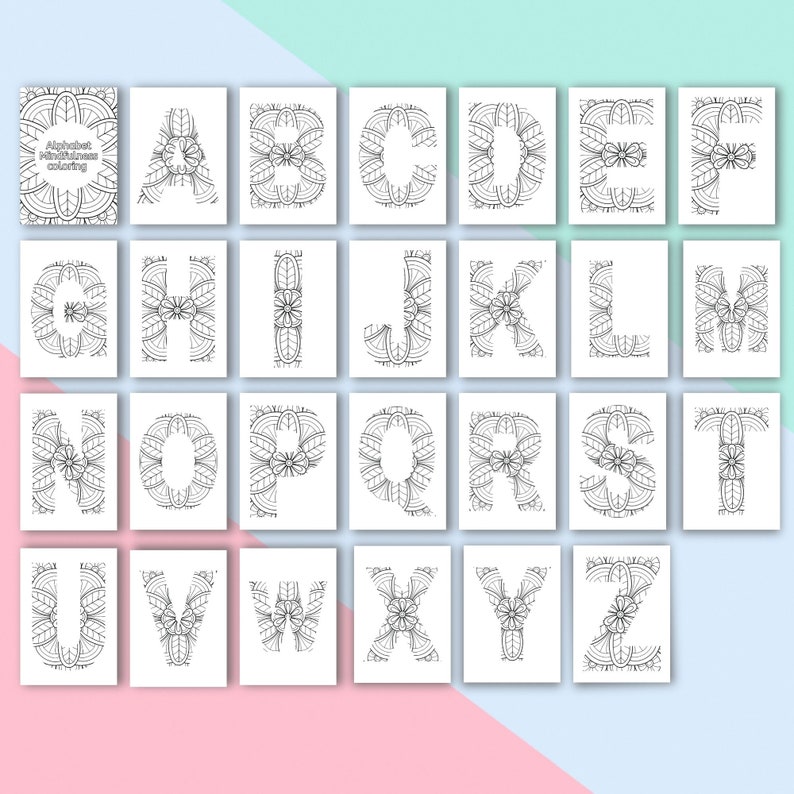 Printable Alphabet Mindfulness Coloring Pages Adult Coloring - Etsy