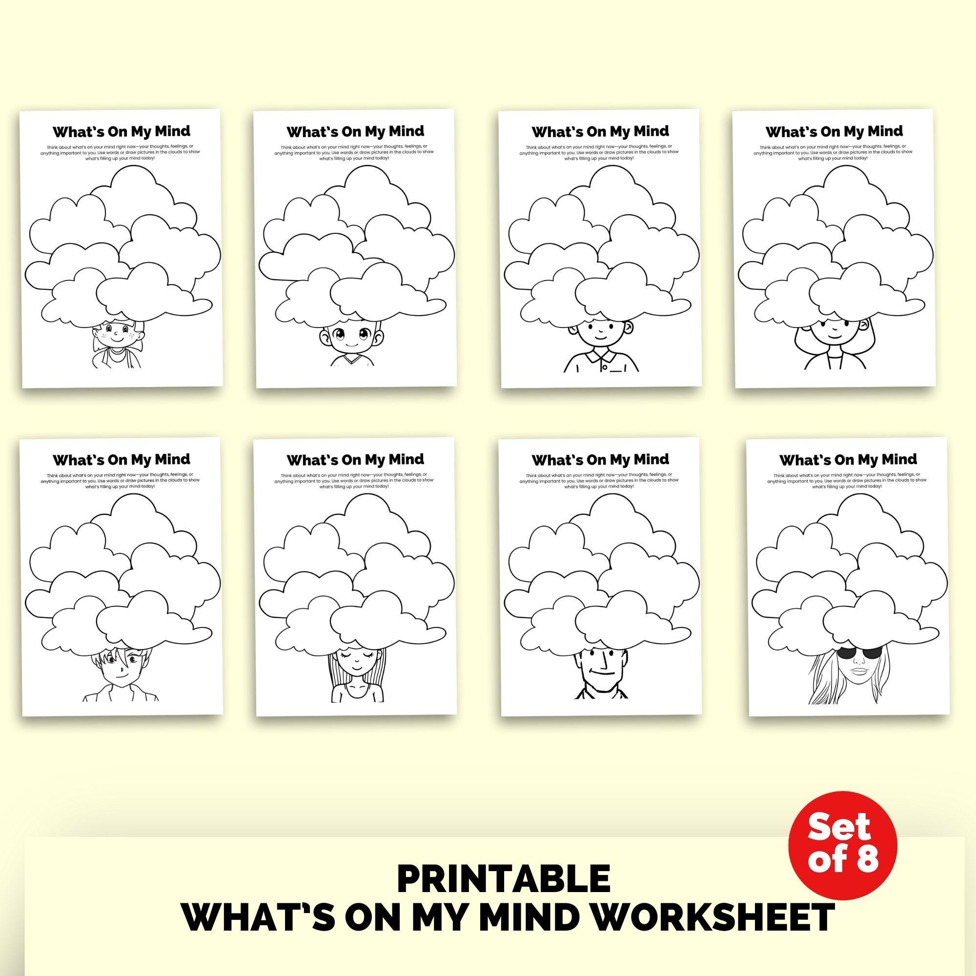 Printable What's on My Mind Worksheets, Art Therapy, Therapeutic Art ...