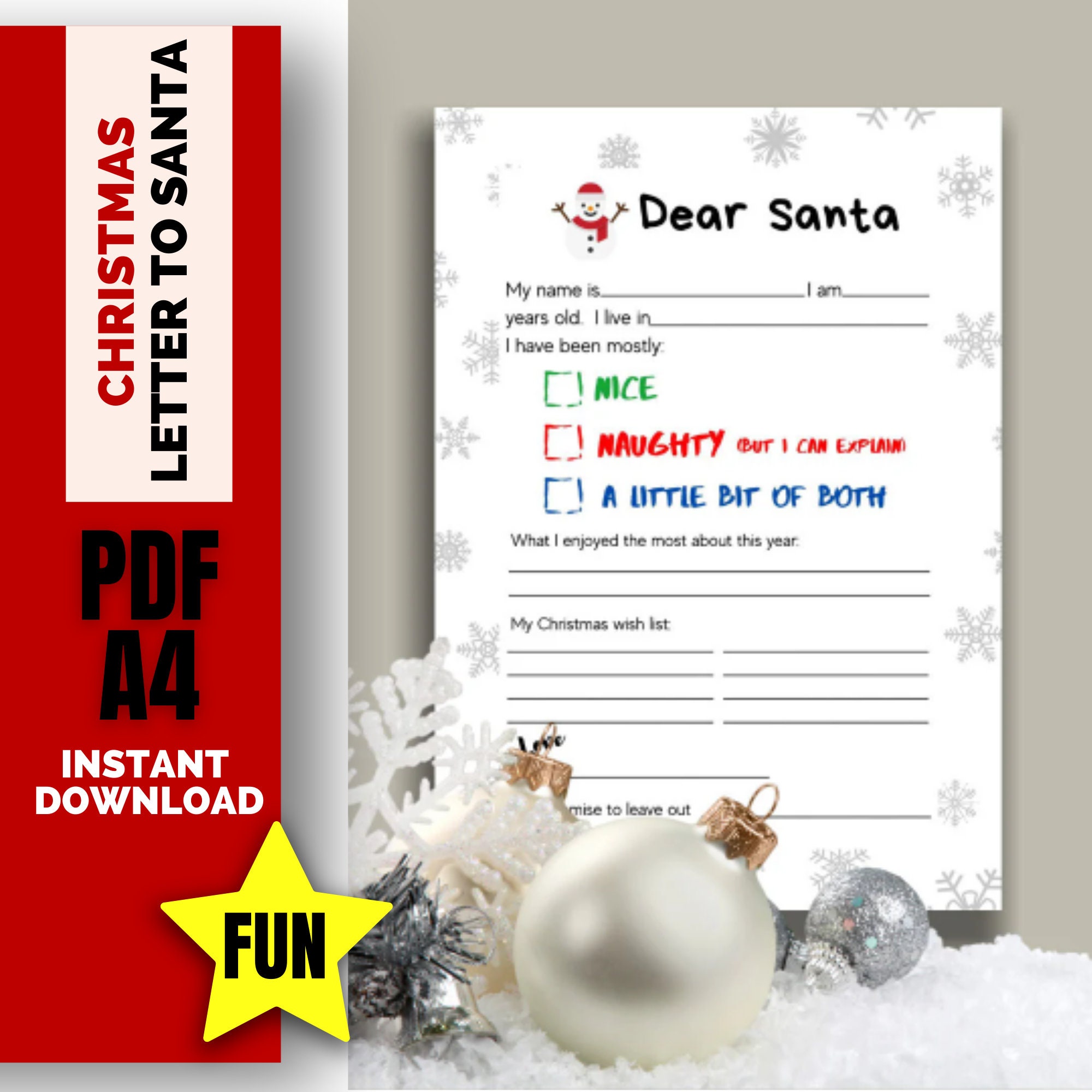 Letter to Santa, Printable Letter to Santa, Kids Christmas Printable ...