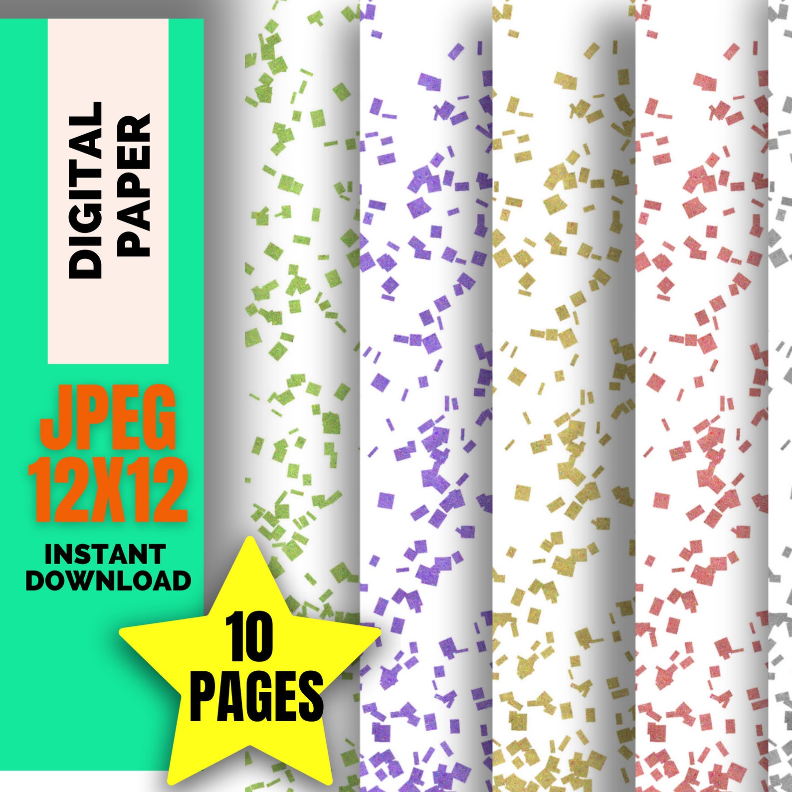 Confetti Digital Printable Paper, Scrap Book Paper, Christmas Digital ...
