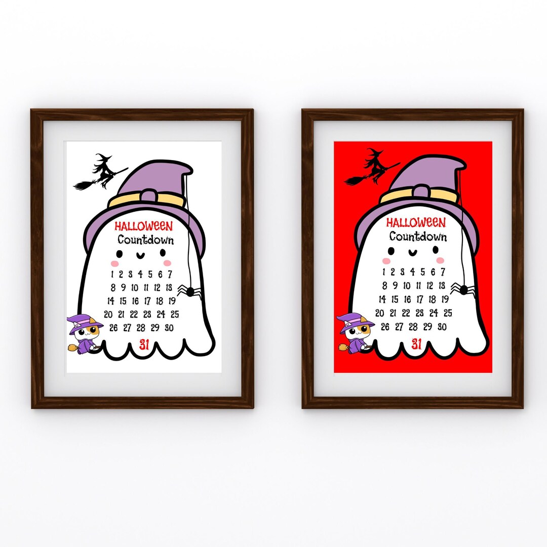 Cute Halloween Printable Count Down RED and White Background, Halloween ...