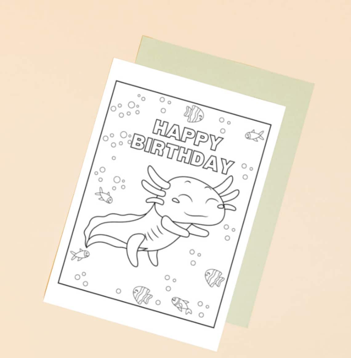 Color Axolotl BIRTHDAY CARD, Printable Card, Printable Axolotl Coloring ...