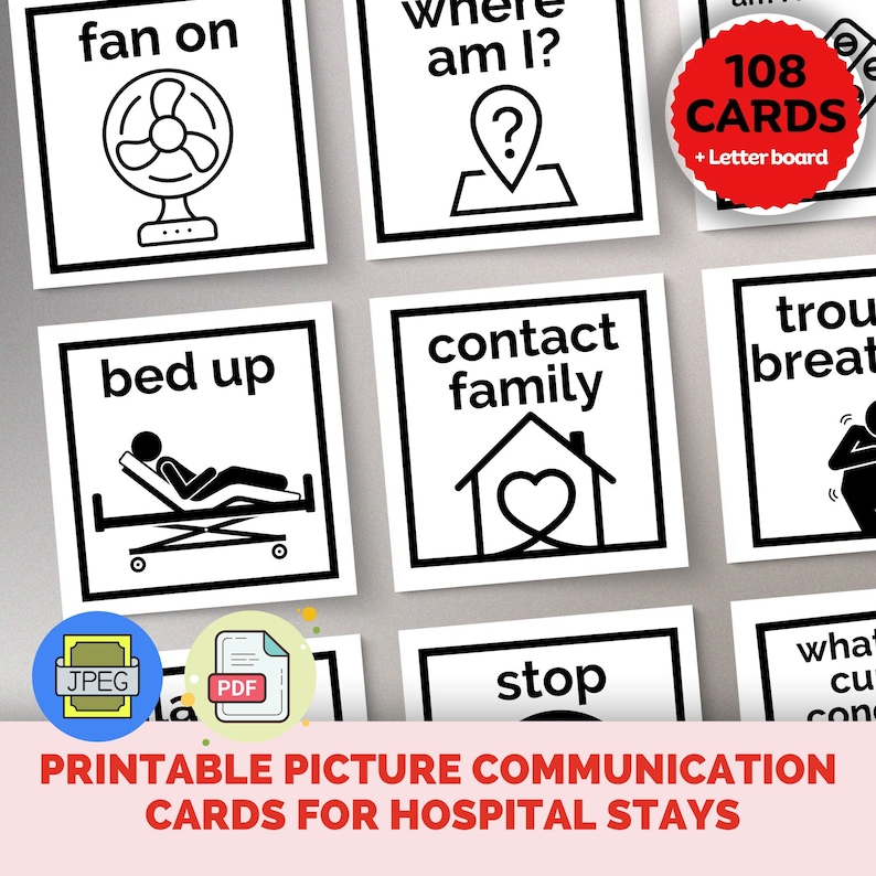 108 Printable Picture Exchange Communication Cards for Hospital Stays ...