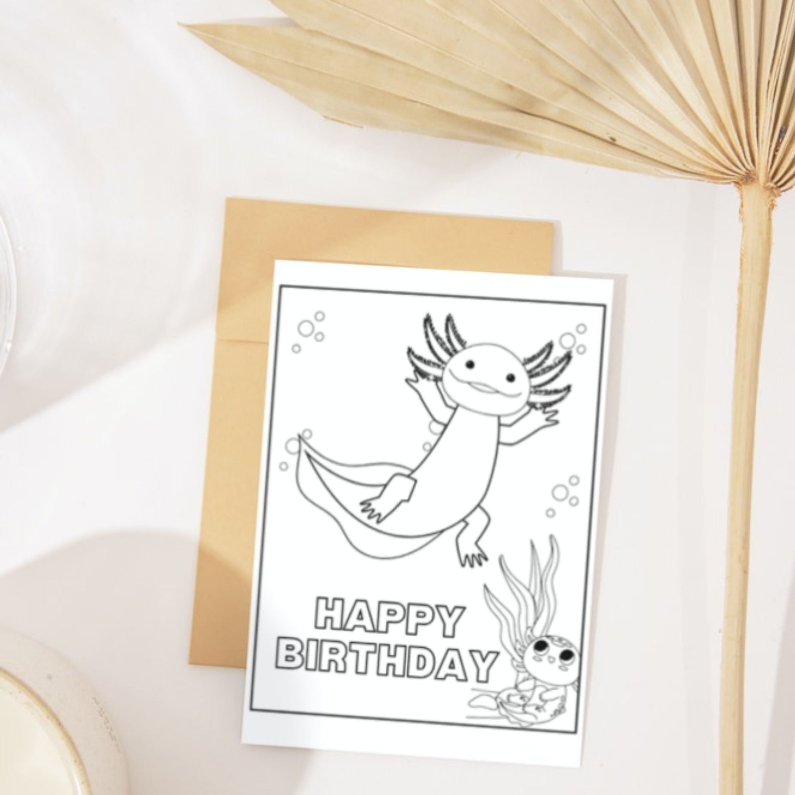 Printable Axolotl BIRTHDAY CARD, Coloring DIY Axolotl Birthday Card ...