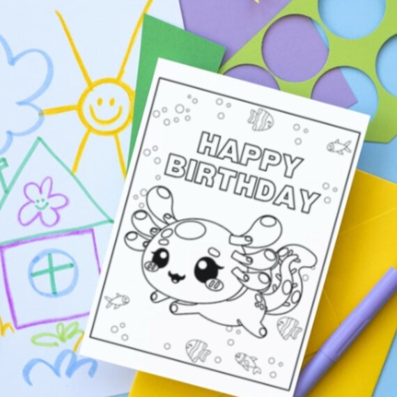 Color in Kids BIRTHDAY CARD Printable Card DIY Birthday - Etsy